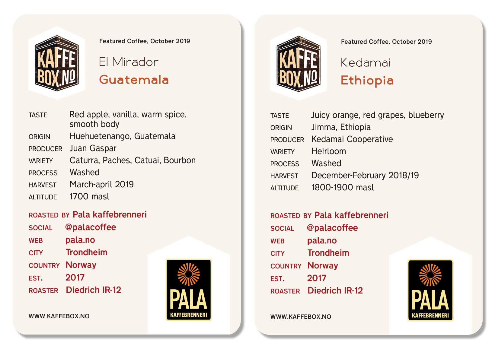 October 2019 - Pala Kaffebrenneri - KaffeBox.no